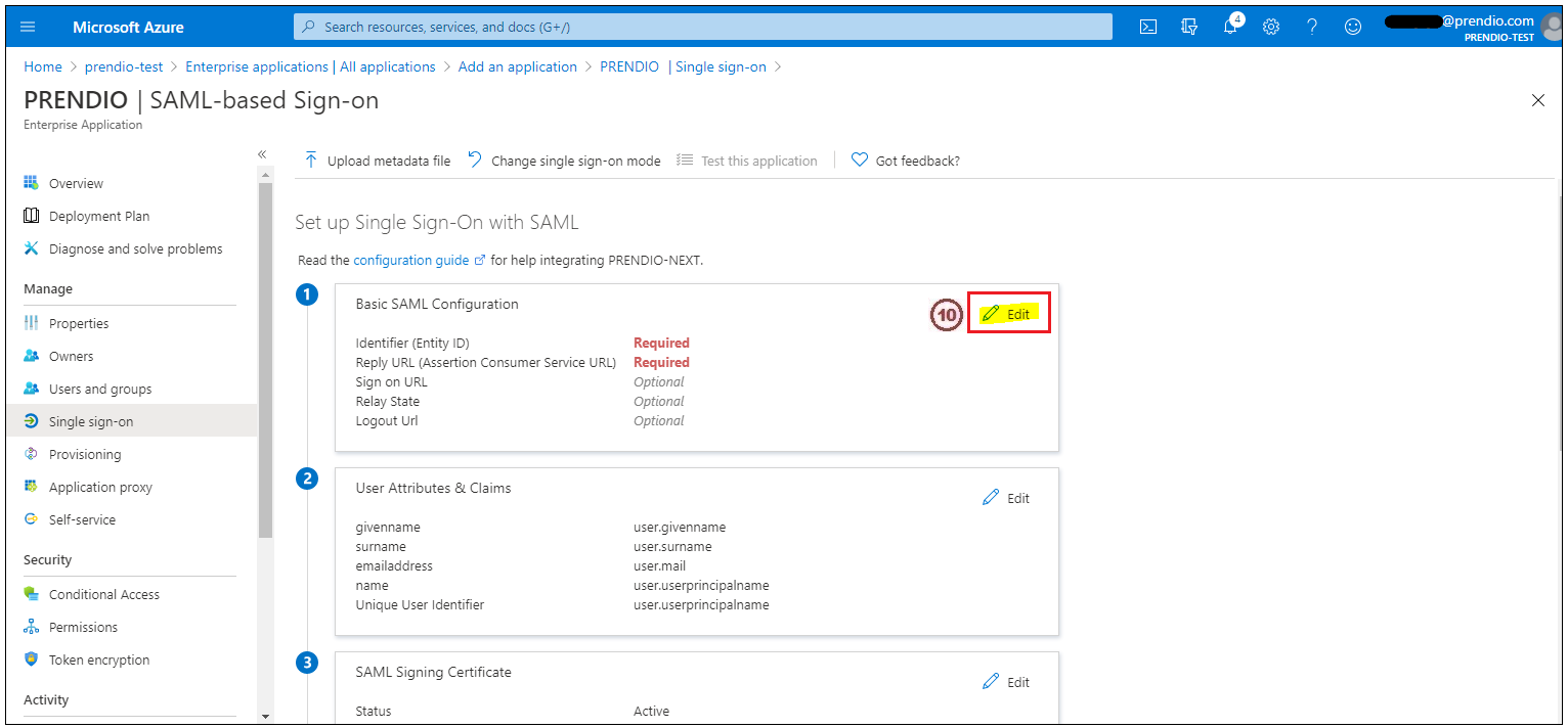 Creating a Microsoft Entra ID SSO Application for Prendio